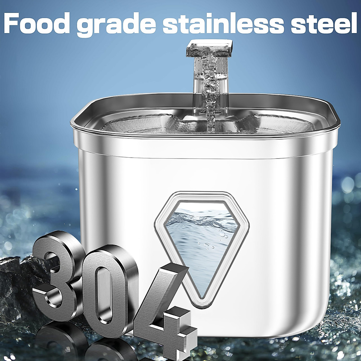 Cat Water Fountain, Stainless Steel Pet Water Fountain for Cats Inside Ultra-Quiet Pump, 2L/67oz Automatic Dog Dispenser Water Bowl, Multiple Pets Water Fountain Green