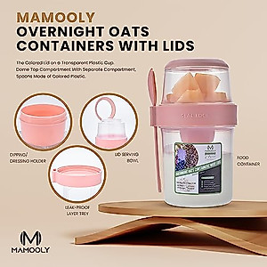 MAMOOLY Leak-Proof Overnight Oats Containers with Lids - Yogurt Containers with Lids - Mason Jars with Lids BPA-Free, Stackable Design, Microwaveable, Dishwasher Safe, Easy Grip Lid, 4-Pack