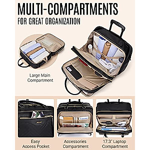 LIGHT FLIGHT Rolling Laptop Bag 17.3 inch Rolling Briefcase for Women Computer Bag with Wheels Rolling Laptop Case Overnight Roller Bag for Carry on Travel Work Business, Black