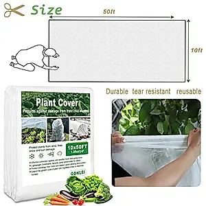 GonLei Plant Covers Freeze Protection 10x50ft（1.05 Oz/yd²） Garden Cover Plant Floating Row Cover,Vegetable Frost Blanket Winter Frost Cloth Plant Freeze Protection,Floating Blankets Fabric Plants