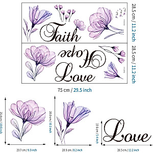 Lchen Faith Hope Love Wall Sticker Purple Lily Flower PVC Wall Decal Home Background Decor Removable Wall Art Sticker (Faith Hope Love)
