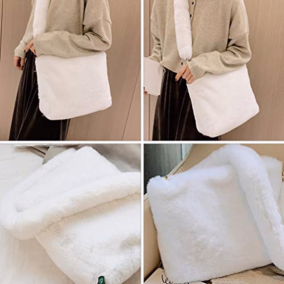 Plush Underarm Bag Fluffy Large Tote Handbag Fashion Color Shoulder Bag Crossbody Messenger Bag for Women Girls