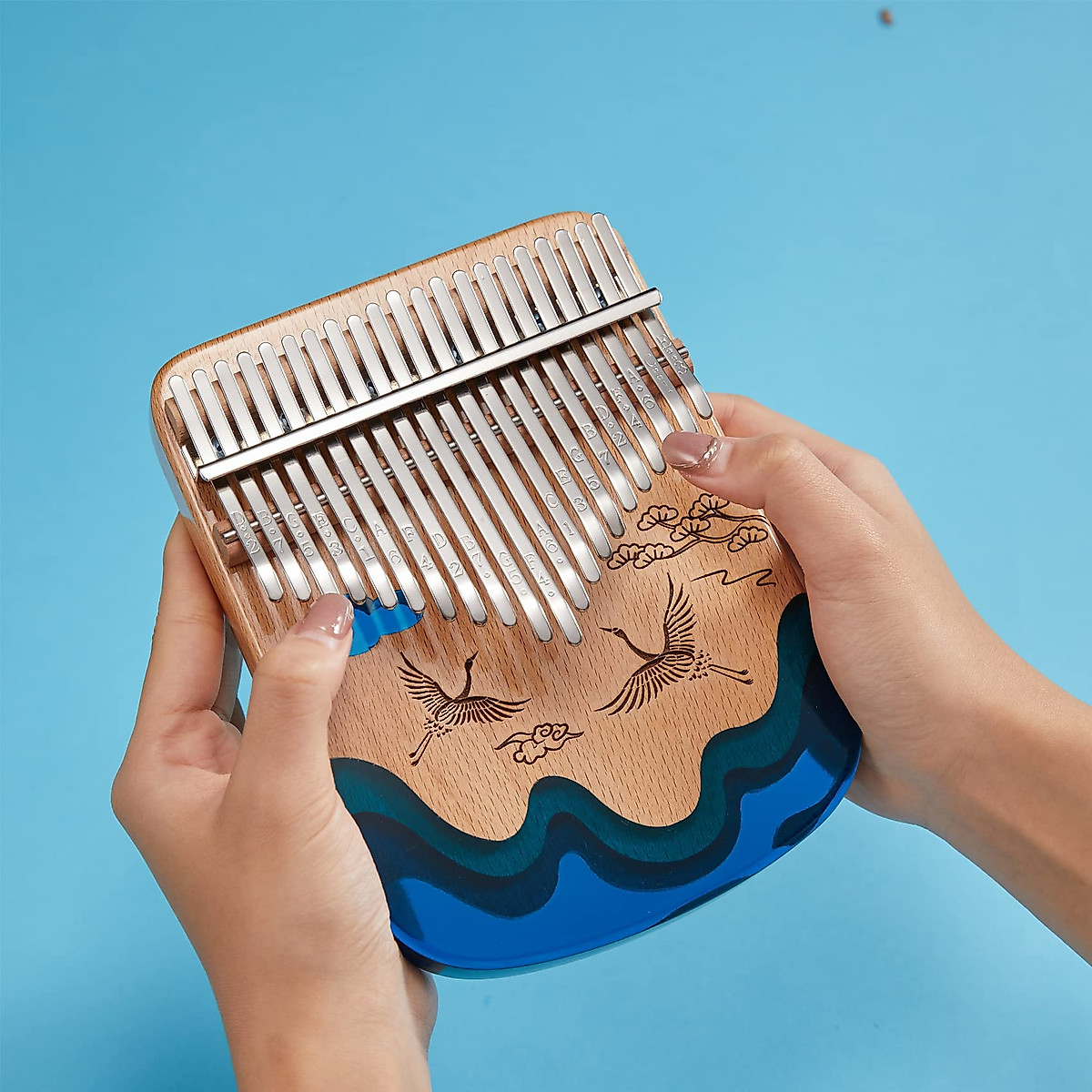 TienClef Kalimba Thumb Pianos 21 Keys Premium Beech Resin Spliced Plate Type Calimba Traditional Musical Instruments Portable Gift for Kids Adult Beginner ( Crane ), 21-BRPB-C