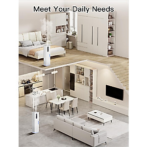 Petsaint Humidifiers for Bedroom, 2.64Gal/10L Ultrasonic Cool Mist Humidifier Large Room, Covers 550ft², Top Fill, 24H Timer, 60H Runtime, 3 Mist Mode Quiet Humidifiers for Home, Office, Plant, White