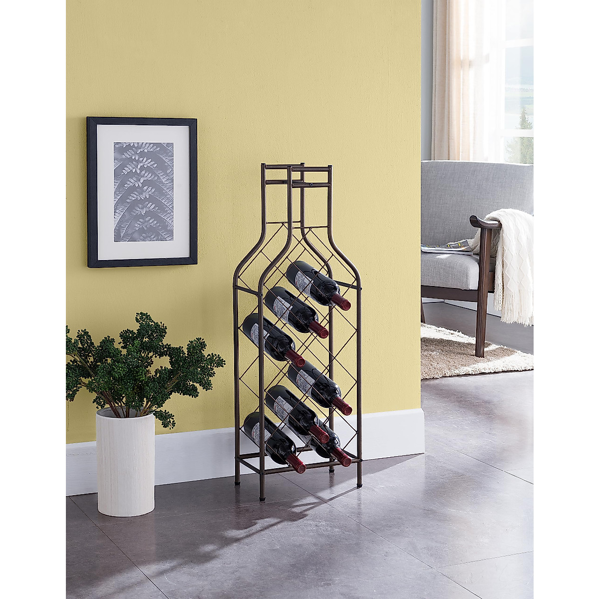 Kings Brand Furniture Ameherst Metal Wine Bottle Holder - Floor Standing Wine Rack for Home Bar - Metal Wine Rack with Bottle Shape Bar Stand for Liquor - Crisscross Storage Rack - Pewter - 12 Bottles