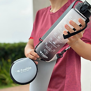 FuelUp Motivational Water Bottle Black with Sleeve, Flip Top Durable BPA Free Tritan Non-Toxic Frosted Bottle Perfect for Office, School, Gym and Workout