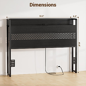 Aheaplus Headboard for Full Size Bed with USB Ports, Outlets and LED Lights, Full Headboard with Storage Shelf, Sturdy Metal Frame, Height Adjustable, Bed Frame Mount, Black