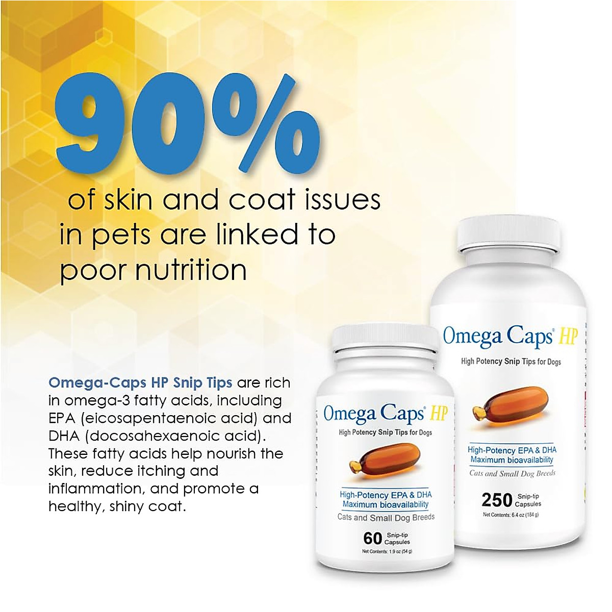 Omega-Caps HP Snip Tips for Cats & Smaller Dogs - Omega 3, EPA, DHA, Vitamins, Minerals, Antioxidants - Support Immune System, Joints, Heart, and Brain - 60 Capsules