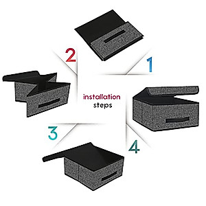 Onlyeasy Foldable Storage Bins Cubes Boxes with Lid - Storage Box Cube Cubby Basket Closet Organizer Pack of Two with Leather Handles for Closet Bedroom, 13"x13", Black, 8MXALB2P