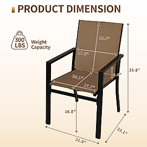 JRBIAOGE Patio Dining Chairs Set of 2, Outdoor Textilene Dining Chairs, Patio Furniture Chairs with Armrest for Backyard, Garden, Yard, Porch, Deck, Brown