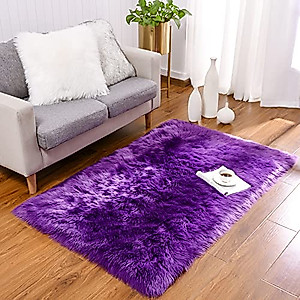 BENRON 3x5 Area Rug,Purple, Faux Sheepskin Rugs for Bedroom Living Room, Plush and Soft Carpets Door Mat Table Tops Sofa Covers Luxury Home Decor