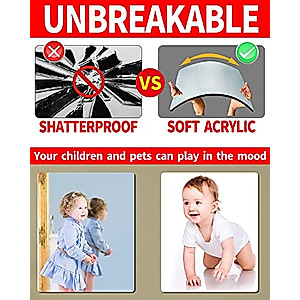 nosplit Unbreakable Gym Mirrors for Home Wall,Kids Safe Shatterproof Full Length Workout Extra Thick1/8 48''x12'',Child Acrylic Plastic Non Glass Long Body Mirror, Bedroom Door Tiles, Silver