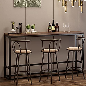 oiiokuku Bar Stools Set of 3,Counter Height Stools with Back,360 Degree Swivel Barstools,Kitchen Bar Chairs with Sturdy Steel Frame and Upholstered,for Dining Room, Bar,Coffee Shops,Black