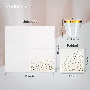 Essential Concierge Stylish Gold-Rimmed Plastic Cups, 9 oz - 100 Disposable with Gold Napkins