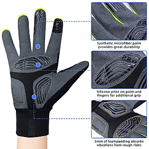 Souke Sports Winter Cycling Gloves Men Women, Touch Screen Padded Bike Glove Water Resistant Windproof Warm Anti-Slip for Running, Biking, Workout(Green, Large)