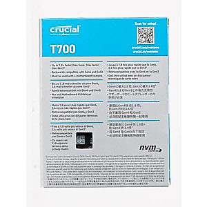 Crucial T700 4TB Gen5 NVMe M.2 SSD - Up to 12,400 MB/s - DirectStorage Enabled - CT4000T700SSD3 - Gaming, Photography, Video Editing & Design - Internal Solid State Drive