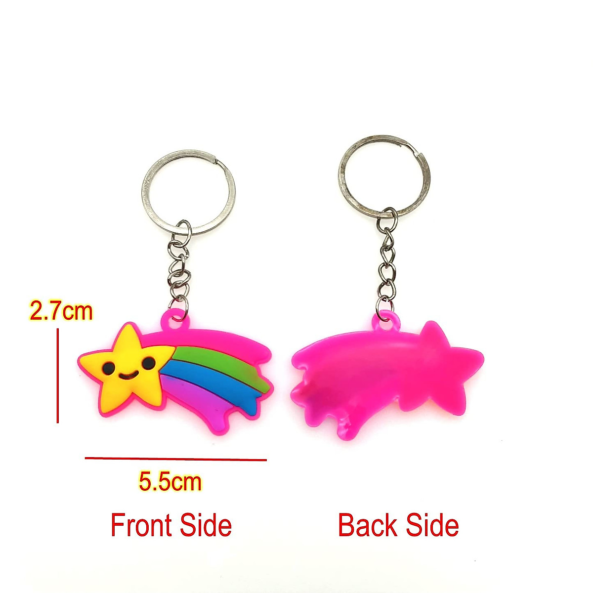 JZK 30 Pcs Rainbow keyrings set for kids, rubber smile face keychains for children birthday party favours, kids party bag fillers thankyou gift