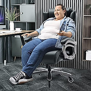 Big and Tall 400lbs Office Chair- Adjustable Lumbar Support Quiet Rubber Wheels Heavy Duty Metal Base, High Back Large Executive Computer Desk Chair, Thick Padded Ergonomic Chair for Office, Black