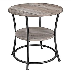 VASAGLE Side Table, Round End Table with 2 Shelves for Living Room, Bedroom, Small Table with Steel Frame for Smaller Spaces, Outdoor, Greige and Black