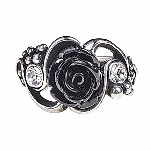 Alchemy Gothic Romantic Dark Desire Clear Crystal Bacchanal Rose Ring - Size N/7