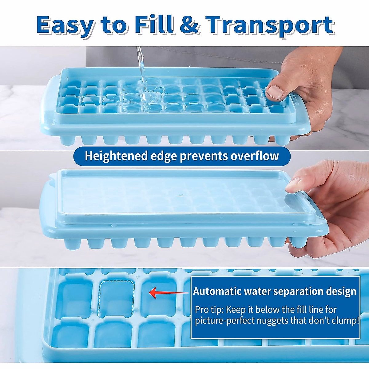 ARTLEO Ice Cube Tray with Lid and Storage Bin for Freezer, Easy-Release 55 Mini Nugget Ice Tray with Spill-Resistant Cover, Container, Scoop, Flexible Durable Plastic Ice Mold & Bucket, BPA Free