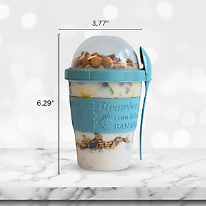 salda 2 Pack 20 oz Breakfast On the Go Cups, Take and Go Yogurt Cup with Topping Cereal Cup with spoon, Overnight Oats or Oatmeal Container Jar, Colorful Set of 2 (Red and Gray)