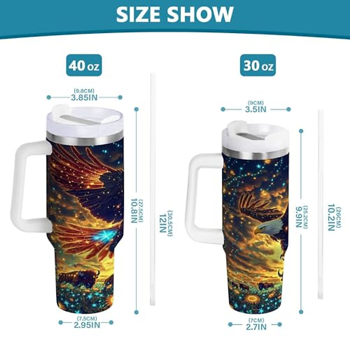 Slewiaeky Tumbler with Handle 40 oz Animal Hawk Beautiful America Travel Mug with Lid and Straw Stainless Steel Vacuum Insulated Water Bottle Cup for Iced Tea Coffee Cold Beverages Cup Holder Friendl