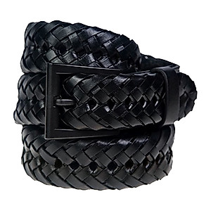 Beep Free 1 1/8” Braided Leather Belt | Black | 44-48 | Airport Friendly | Metal Free
