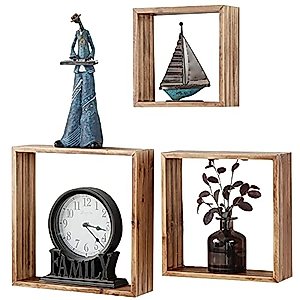 WELLAND 3 Cube Floating Shelves, Rustic Wall Display Shelf with Espresso Finish