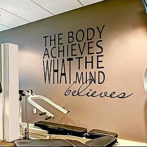 Wall Vinyl Decal Home Decor - Art Sticker Quotes The Body Achieves What The Mind Believes Motivational - Home Room Removable Mural HDS11875
