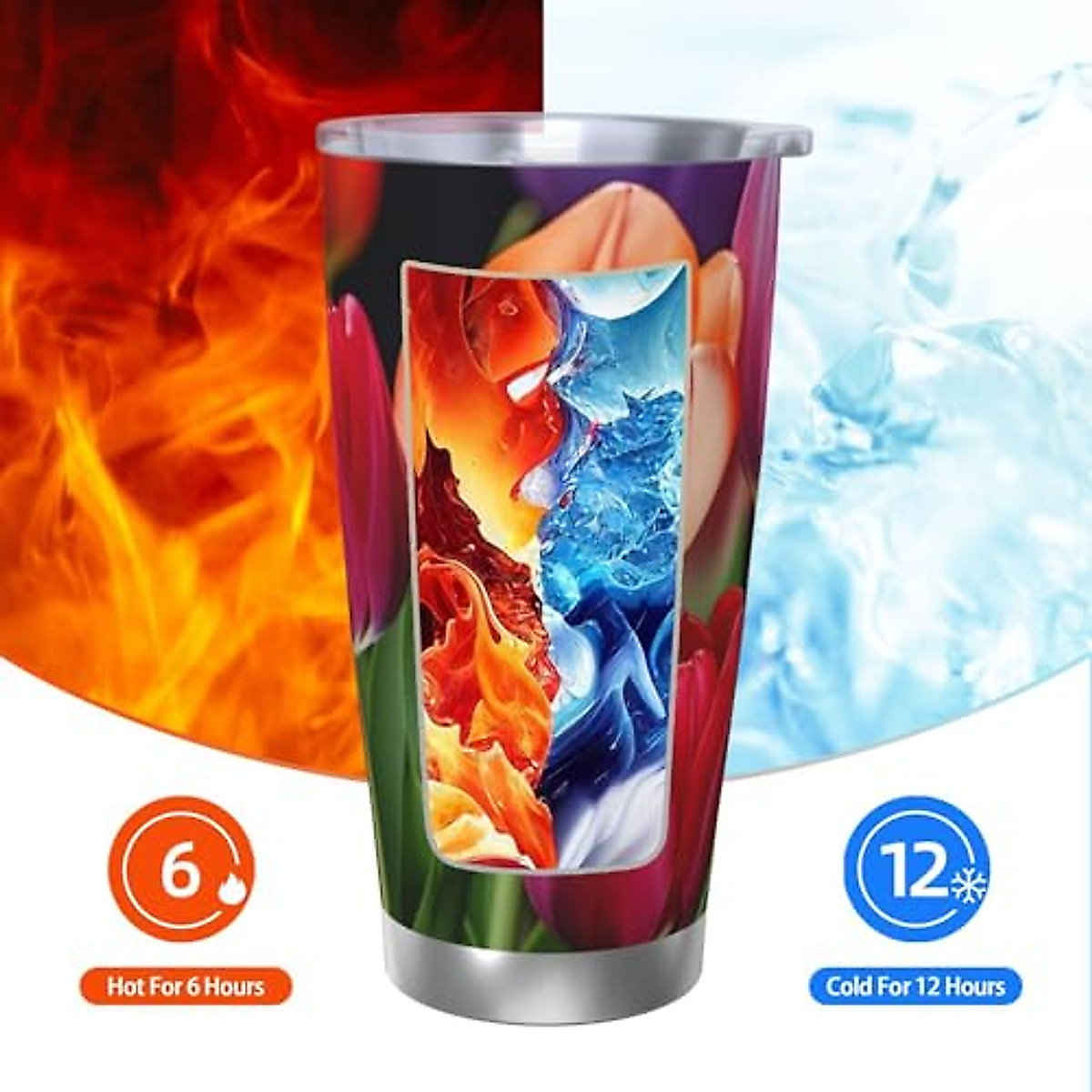 Flower Tumbler with Lid and Straw 20oz Stainless Steel Car Cup for Hot and Cold Drinks, Double Wall Insulated Travel Coffee Mug Reusable Drink Thermos Cup Birthday Gifts