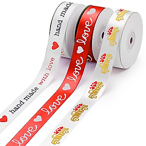 Grosgrain, Wired Valentine Ribbon Bundle - 30 Yards | Red Ribbon for Valentines Day Ribbon Wired | Valentines Ribbon for Boxes | Valentine Day Ribbons for Crafts | Red Heart Ribbon for Gift Wrapping
