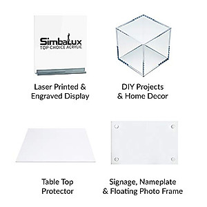 SimbaLux Acrylic Sheet Clear Cast Plexiglass 12” x 12” Square Panel 1/2” Thick (13mm) Transparent Plastic Plexi Glass Board with Protective Paper for Signs, DIY Display Projects, Craft, Easy to Cut