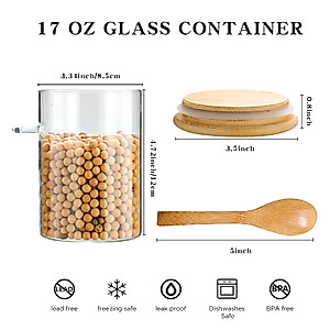 Recceng 4 Pack Overnight Oats Glass Containers with Lids and Spoons, 17 OZ Glass Jars with Spoons and Lids for Loose Tea, Meal Prep Jars with Bamboo Lids for Chia Pudding, Yogurt