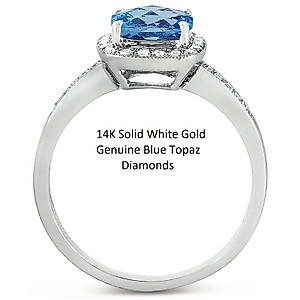 KOKAV 14K White Gold Genuine Blue Topaz Cushion 1-3/4ct with Diamonds Women Ring (8)