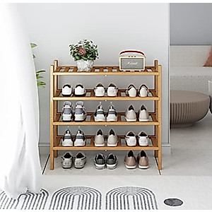KSKSPE 4-Tier Free Standing Shoe Racks, Stackable | Beautiful | Natural | Functional | Sturdy, Bamboo Shoe Rack For Hallway Closet Living Room Entryway Organizer (4-Tier)
