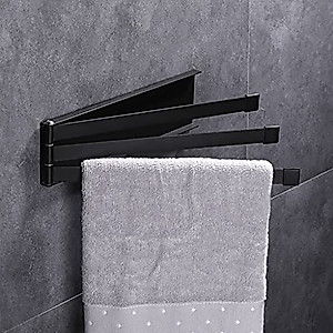 Towel Rack Rotating Towel Bar Folding Iron Towel Rack Bathroom Shelf Punch-Free Towel Holder Storage Rack Home Bathroom Organizer Towel Bar (Color : A-Black)