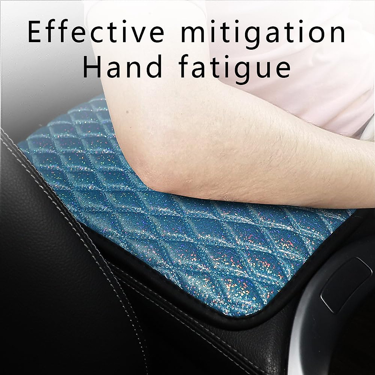 Zufoty Car Armrest Cover, Car Armrest Seat Box Cover, Car Center Console Cushion Pad, Waterproof Non Slip Interior Accessories, Shiny Armrest Storage Box Mat Universal for SUV Truck Van (Blue)