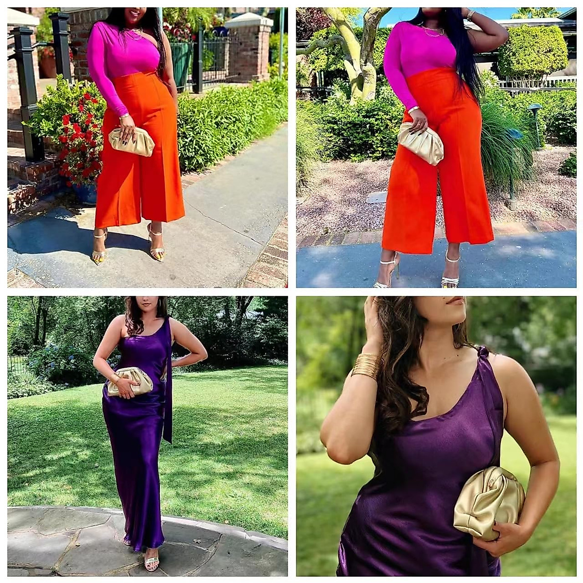 expouch Women Cloud Bag Slouchy Clutch Ruched Purse Evening Handbag with Gold Chain Shoulder Bag (Gold)