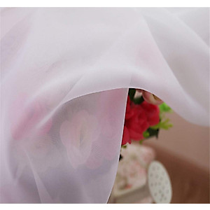 WPKIRA 1 Panel Ribbon Tie Up Solid White Roman Curtain Transparent Sheer Voile Balloon Shades with Solid Stripes Lift Sheer Curtain Drapes Voile Valances Cafe Kitchen W39 x L55 Inch