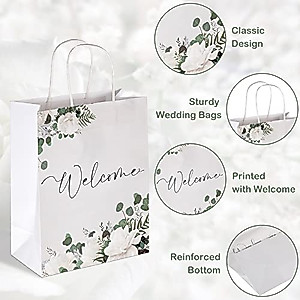 Chinco 24 Pieces Welcome Bags Wedding Gift Bags for Hotel Guests Black Letters Wedding Bags with Handles Paper Wedding Welcome Gift Bags Party Favors Bags for Wedding Birthday Party Supplies(White)