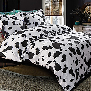 NTBAY Microfiber Queen Duvet Cover Set, 3 Pieces Ultra Soft Cow Printed Comforter Cover Set with Zipper Closure and Corner Ties, Black and White