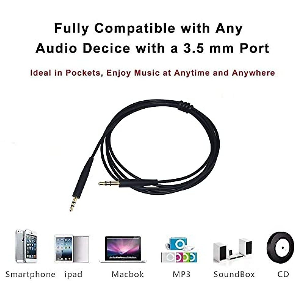 EARLA TEC Replacement Audio Cable Cord, Extension Wire 3.5mm to 2.5mm for Bose QuietComfort QC45 QC35II QC35 QC25 NC 700 Soundlink Soundtrue Headphones Black