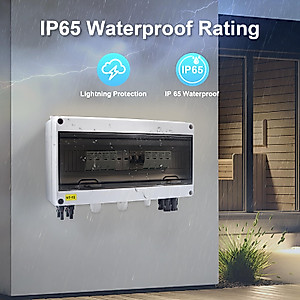 OELFFOW DC1000V 32A PV Combiner Box with 15A Rated Current Fuse, 63A Circuit Breaker, 20kA Surge Protective Device for Solar Panel System, IP65 Waterproof 4 String Grey Junction Box 4 in 1 Out