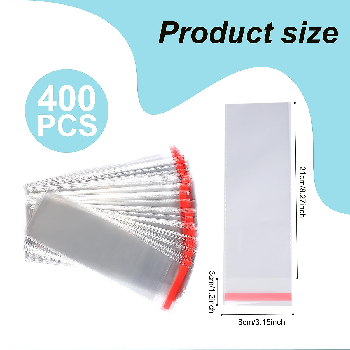 MSLOVE 400Pcs Popsicle Bags Sealable, Ice Cream Bags For Ice Pop, Self-adhesive Plastic Wrappers, 8.27in x 3.15in