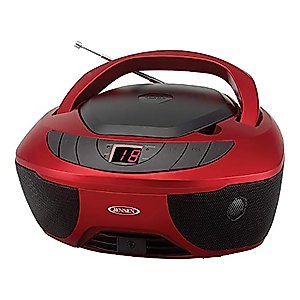 Jensen CD-475R Portable Sport Stereo Boombox CD Player with AM/FM Radio and Aux Line-in & Headphone Jack (Red)