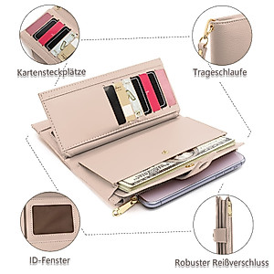 TAN.TOMI Wallet for Women RFID Blocking Vegan Leather Card Holder Phone Checkbook Organizer Zipper Coin Purse（Pink）
