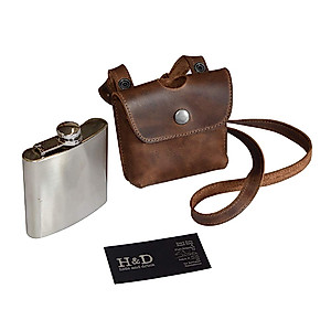 Hide & Drink, Liquor Flask Holder with Adjustable Strap (Bottle not Included) Travel Accessory, Full Grain Leather, Handmade, Bourbon Brown