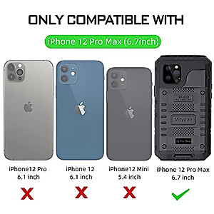 Mitywah Waterproof Case for iPhone 12 Pro Max, Heavy Duty Military Grade Armor Metal Case, Full Body Protective Rugged Shockproof Thick Dustproof Strong Case for iPhone 12 Pro Max 6.7’’, Black