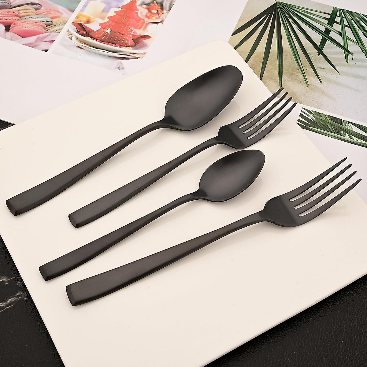 Snplowum 20-piece Black Cutlery Set, 18/10 Stianless Steel Silverware Heavy Duty Tableware Set Include Dinner Knife/Fork/Spoon, Service For 4, Matte Polish